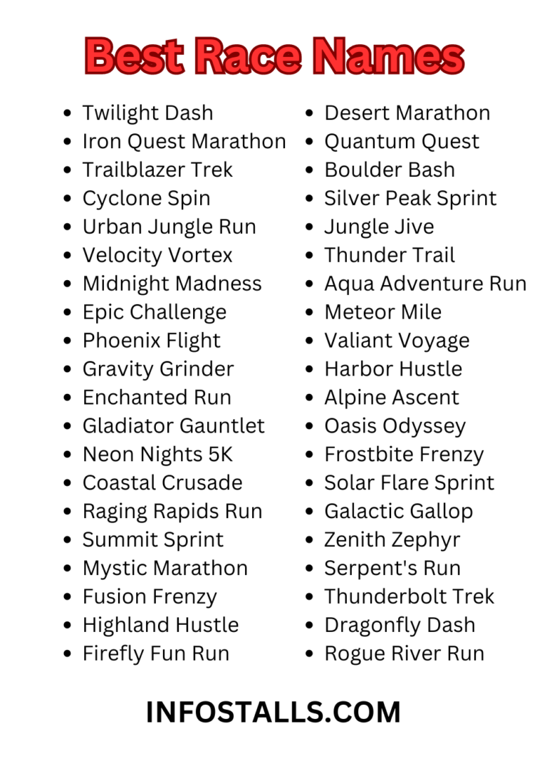 900+ Race Names For You - Infostalls